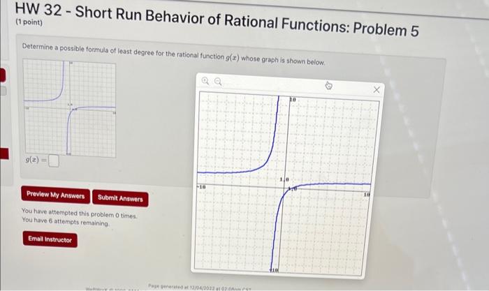 Solved HW 32 - Short Run Behavior of Rational Functions: | Chegg.com