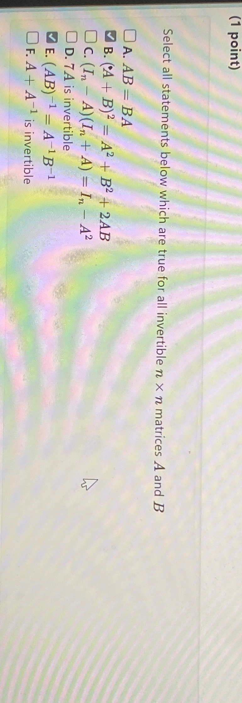 Solved (1 ﻿point)Select all statements below which are true | Chegg.com