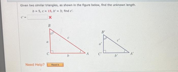 Solved Given two similar triangles, as shown in the figure | Chegg.com