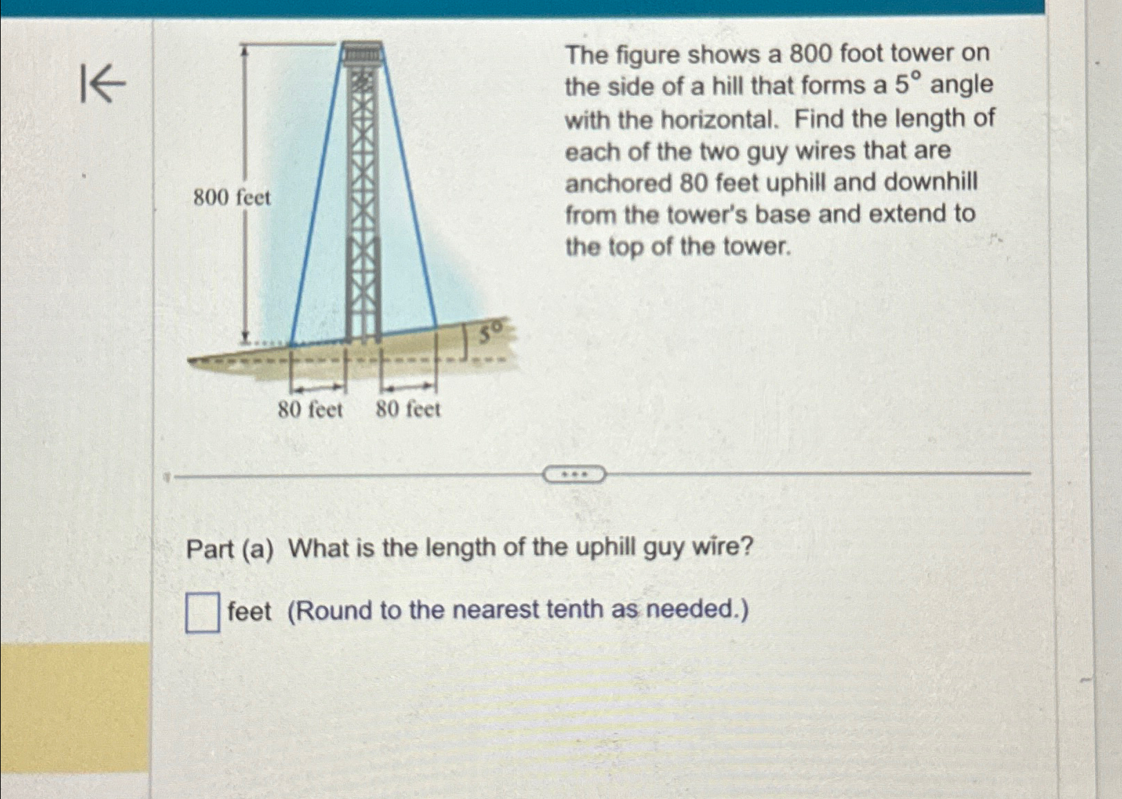 Solved The figure shows a 800 ﻿foot tower on the side of a | Chegg.com