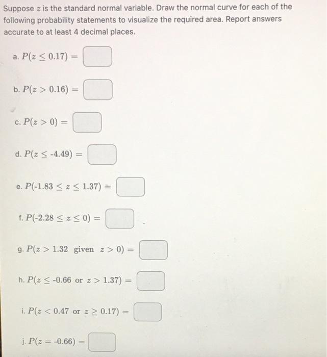 Solved Suppose z is the standard normal variable. Draw the | Chegg.com