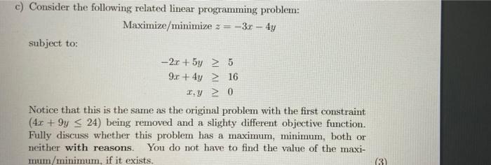 Solved c) Consider the following related linear programming | Chegg.com