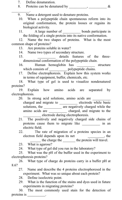 Solved 7. 8. Define denaturation. Proteins can be denatured | Chegg.com