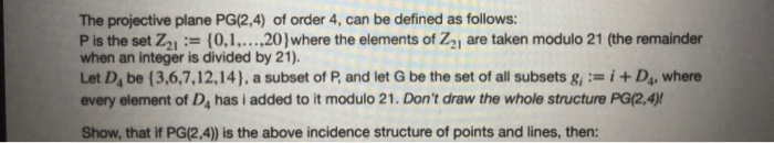 Definitions A finite projective plane of integer | Chegg.com