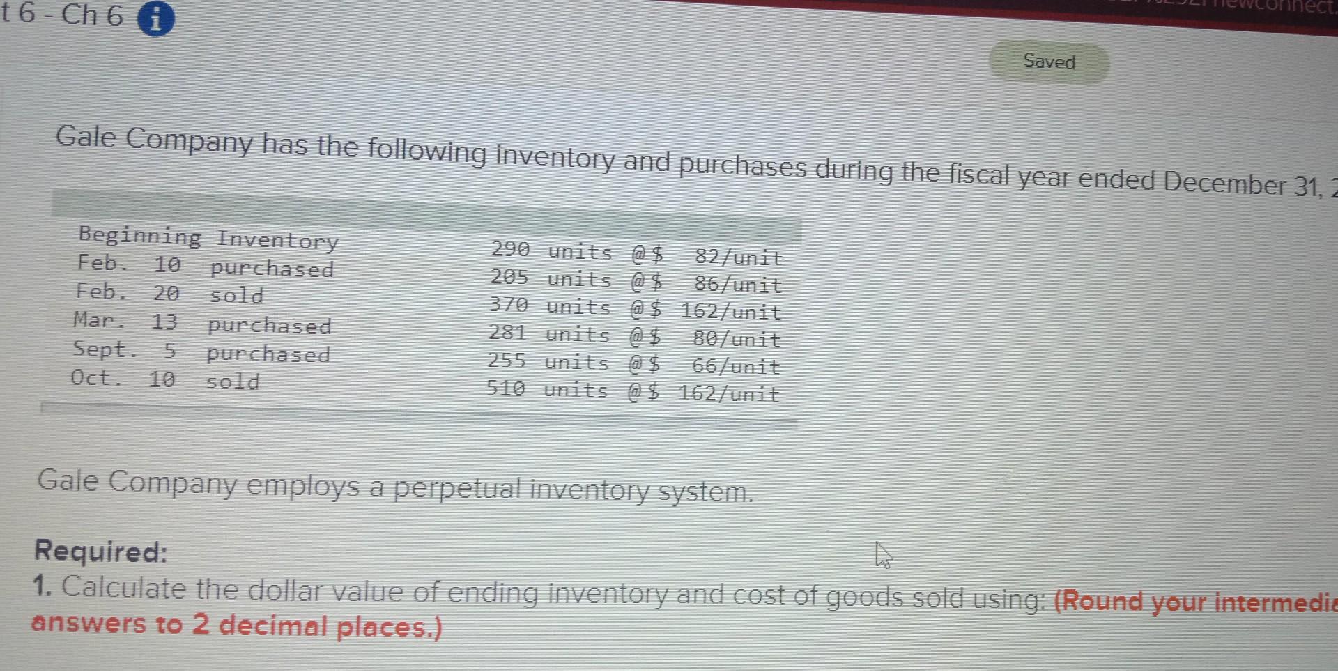 Solved Required: 1. Calculate the dollar value of ending | Chegg.com