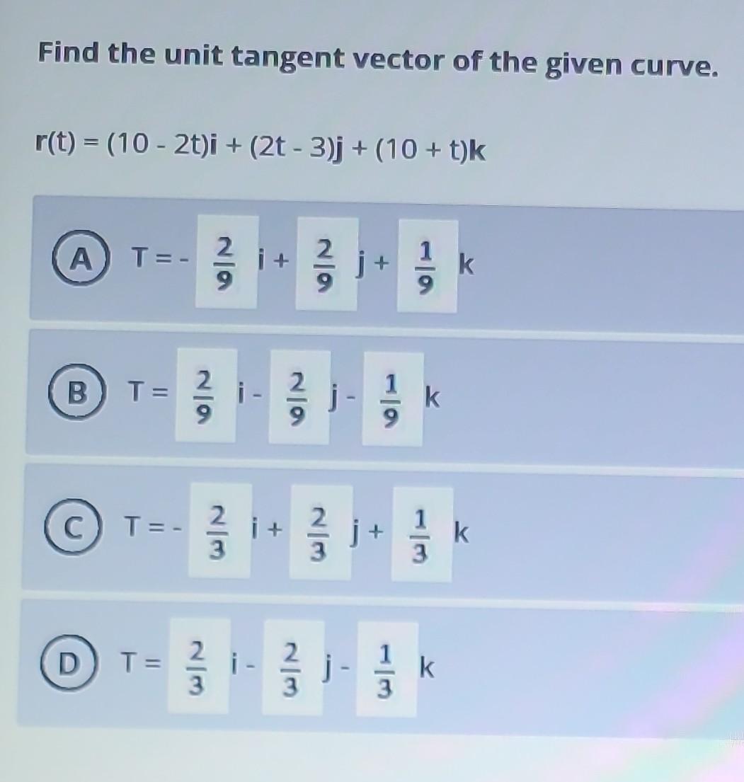 Solved Find the unit tangent vector of the given curve. | Chegg.com