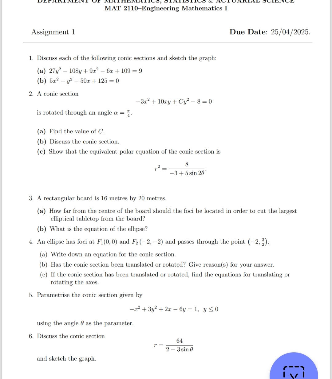 How to solve MAT 2110-Engineering Mathematics | Chegg.com