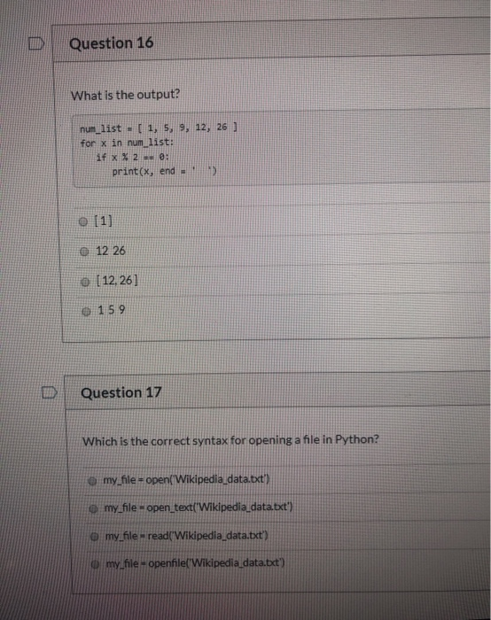 Solved D Question 16 What is the output? num_list - ( 1, 5, | Chegg.com