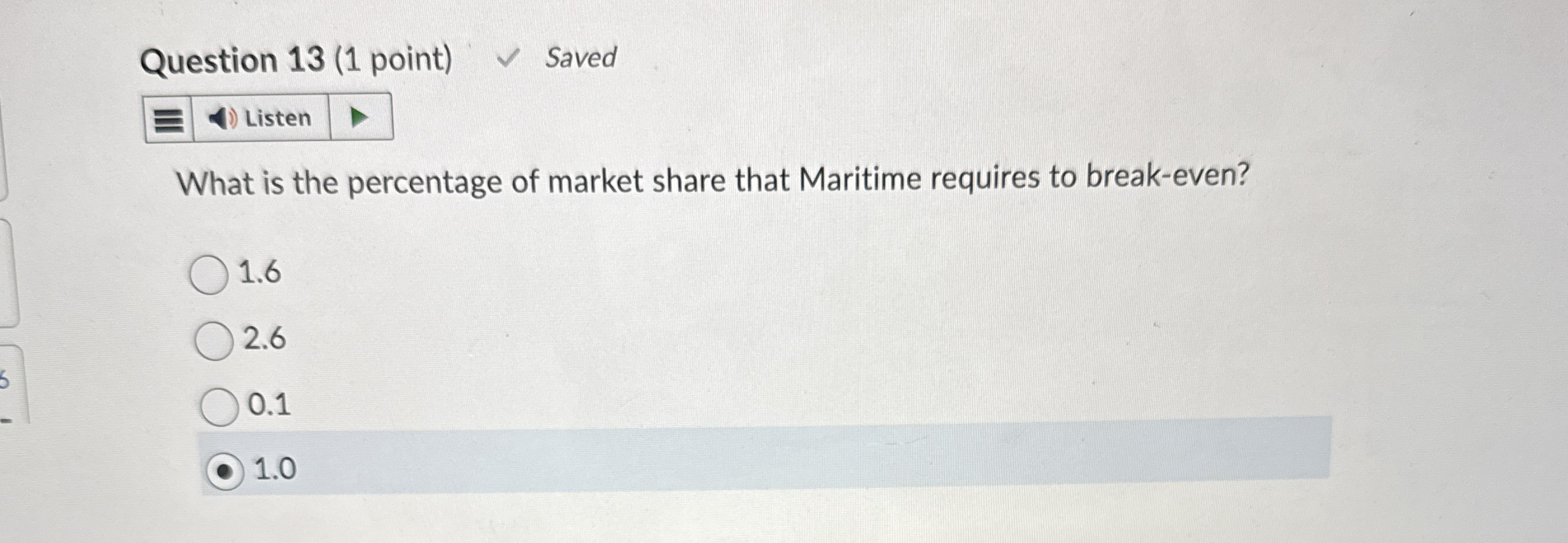 Solved Question 13 (1 ﻿point) ﻿Saved What is the percentage | Chegg.com