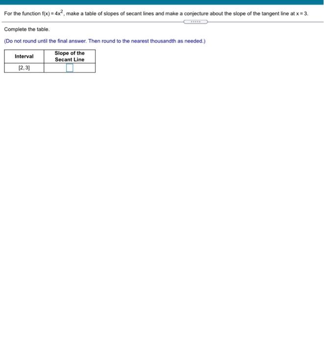 Solved For the function f(x) = 4x®, make a table of slopes | Chegg.com