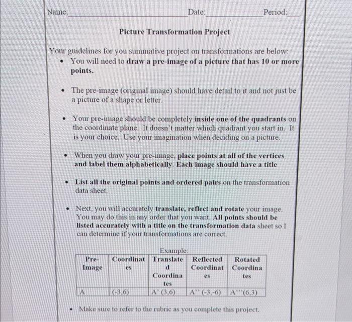 Solved Picture Transformation Project our guidelines for you | Chegg.com