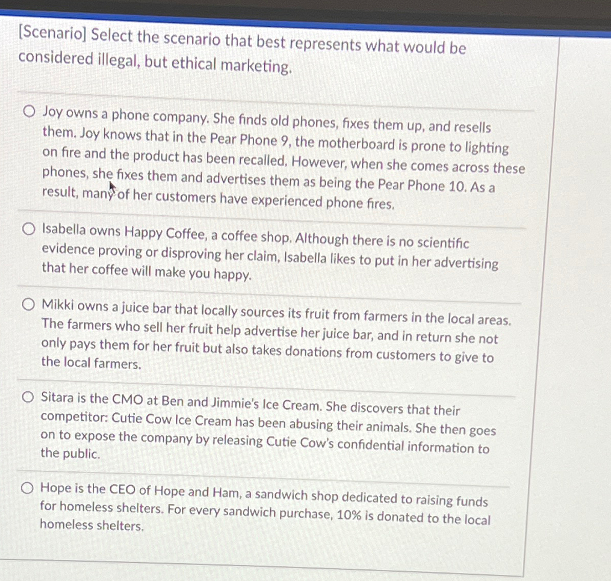 Solved [Scenario] ﻿Select the scenario that best represents | Chegg.com