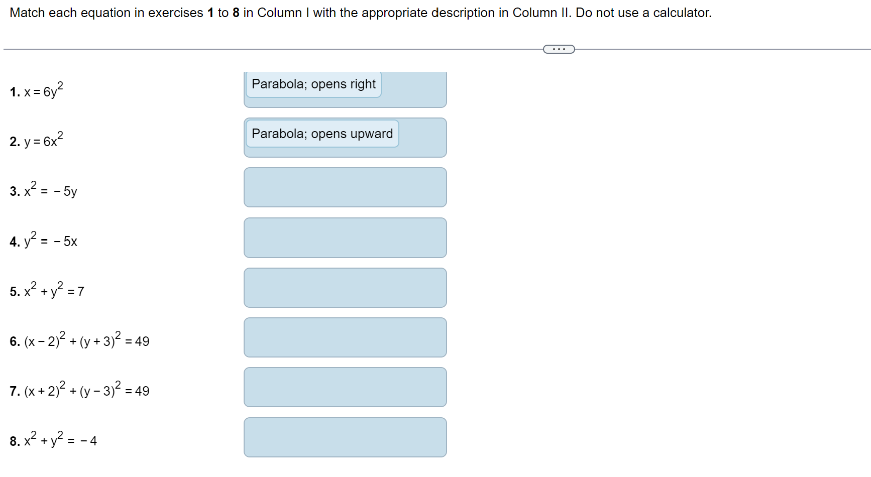 Solved Match each equation in exercises 1 ﻿to 8 ﻿in Column I | Chegg.com