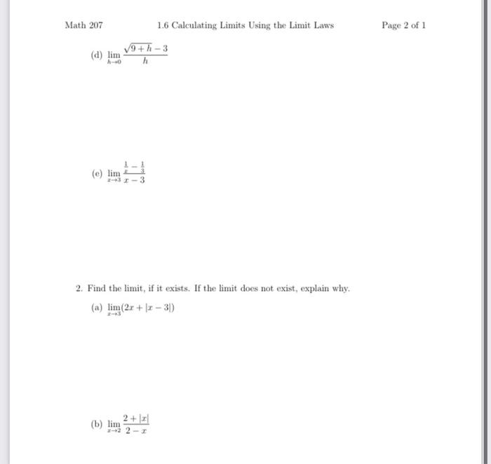 Solved 1.6 Calculating Limits Using the Limit Laws 2-3 I 3 | Chegg.com