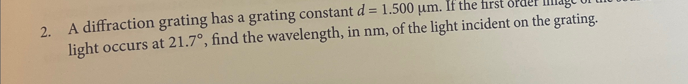 Solved A diffraction grating has a grating constant d=1.500 | Chegg.com