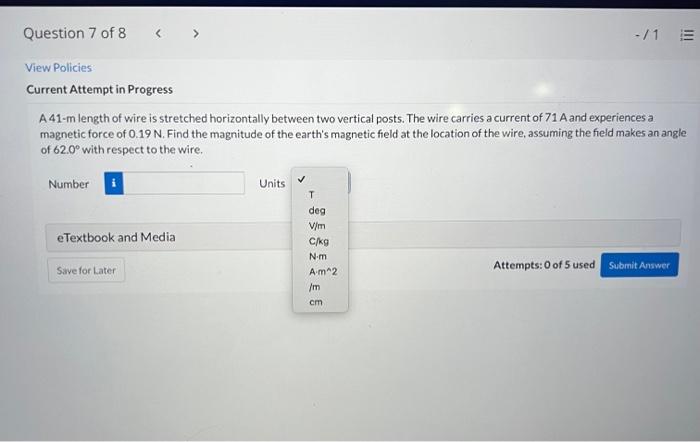 Solved Question 7 of 8 -/1 View Policies Current Attempt | Chegg.com