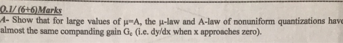 Solved 0.1/6+6 Marks A- Show that for large values of u=A, | Chegg.com