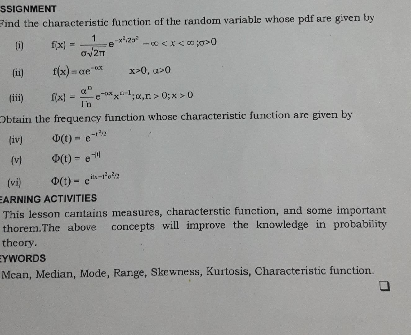 Solved SSIGNMENT Find the characteristic function of the | Chegg.com