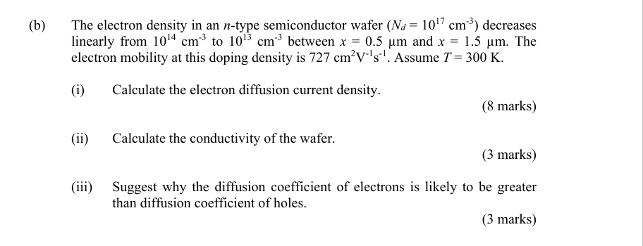 Solved (b) ﻿The electron density in an n-type semiconductor | Chegg.com