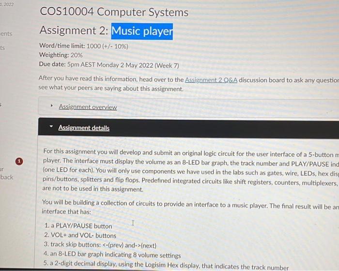 1.2022 ents ts Ir back COS10004 Computer Systems | Chegg.com
