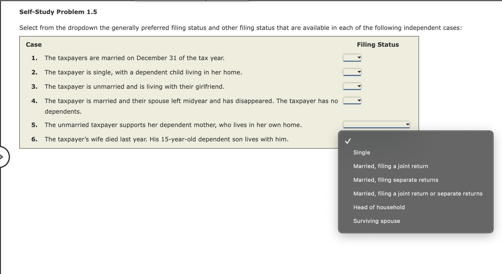 Solved Self-Study Problem 1.5Select from the dropdown the | Chegg.com