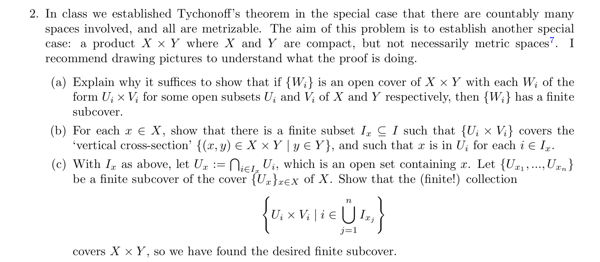 Solved In class we established Tychonoff's theorem in the | Chegg.com