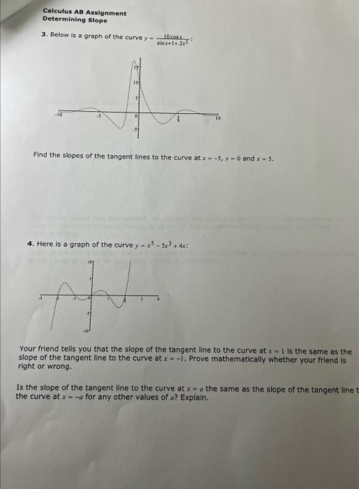 Solved Calculus AB Assignment Determining Slope Note: You | Chegg.com