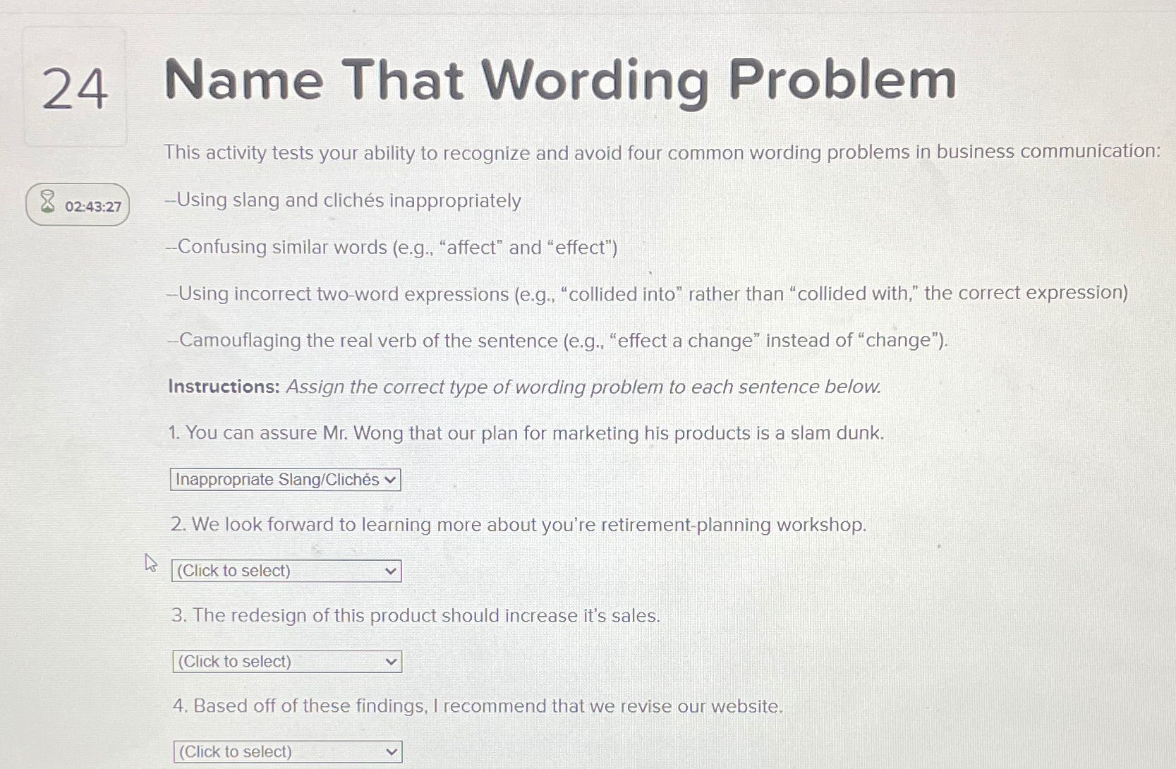 Solved 4 ﻿Name That Wording ProblemThis activity tests your | Chegg.com