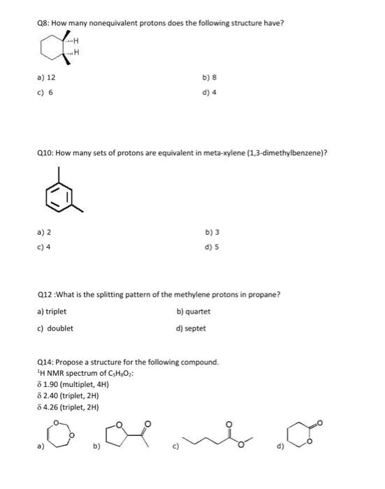 Solved Q8: How many nonequivalent protons does the following | Chegg.com
