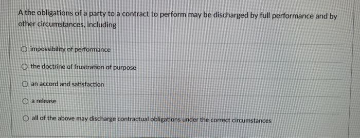 Solved A the obligations of a party to a contract to perform | Chegg.com