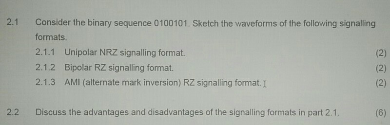 Solved 2.1 Consider the binary sequence 0100101. Sketch the | Chegg.com