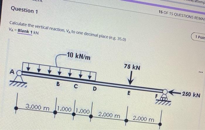 Solved Calculate the vertical reaction, VA to one decimal | Chegg.com