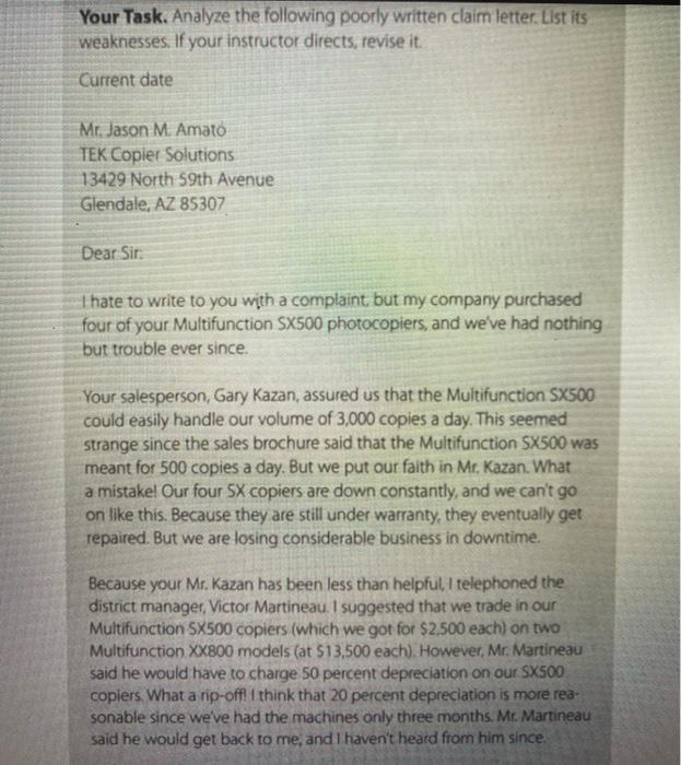 Solved Your Task. Analyze the following poorly written claim | Chegg.com