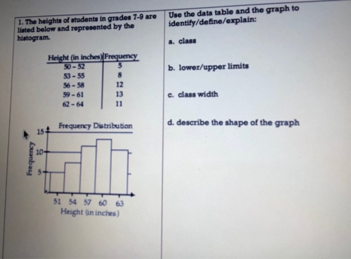 Solved 1. The heights of students in grades 7-9 are listed | Chegg.com