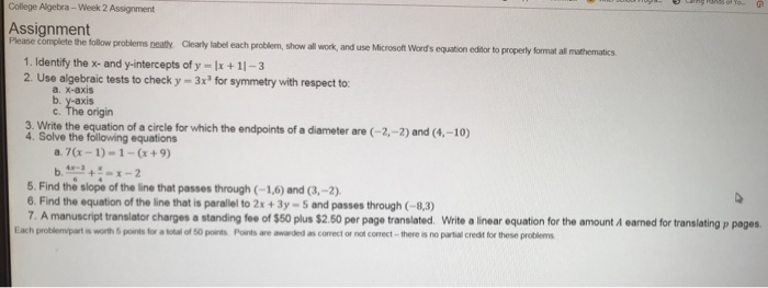 Solved College Algebra - Week 2 Assignment Assignment Please | Chegg.com