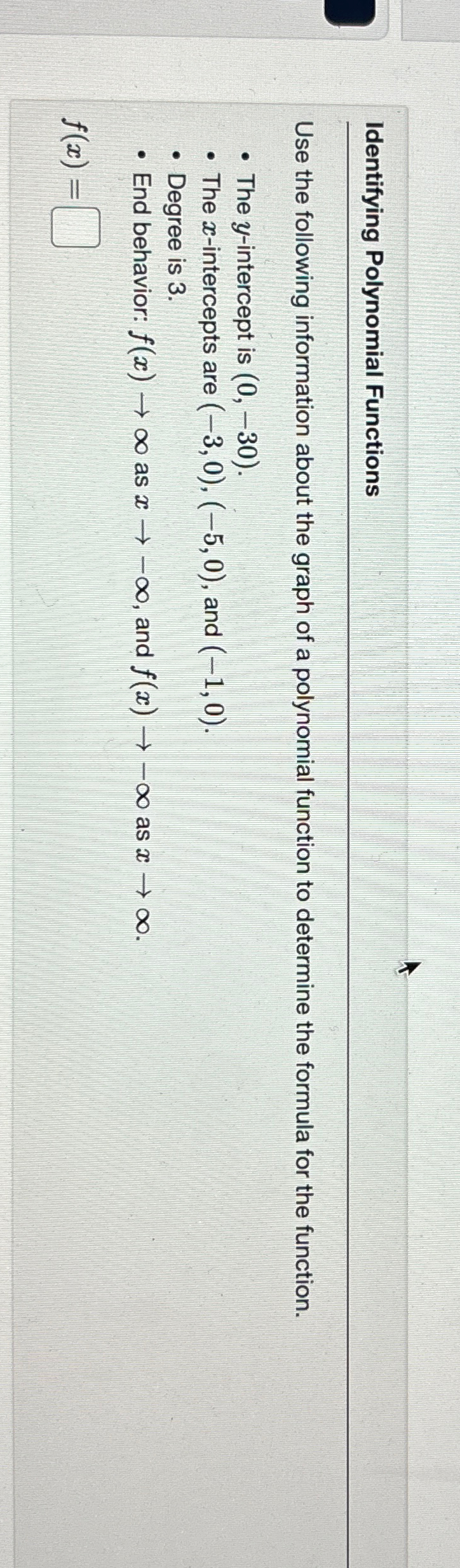 Identifying Polynomial FunctionsUse the following | Chegg.com