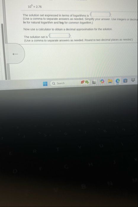 Solved 10x=2.76The solution set expressed in terms of | Chegg.com