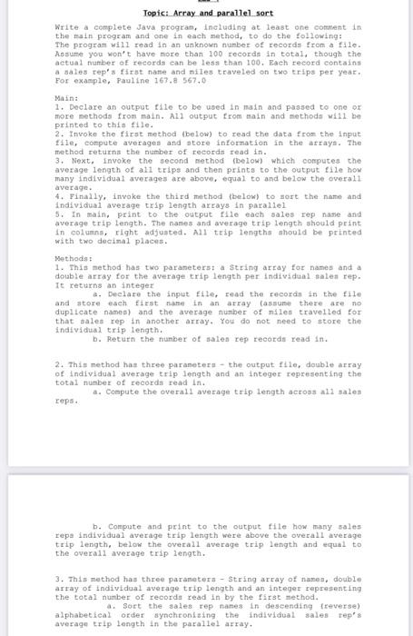 Solved Topic: Array and parallel sort Write a complete Java | Chegg.com