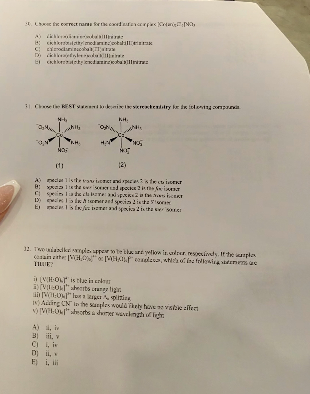 Choose the correct name for the coordination complex | Chegg.com