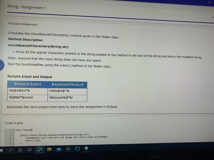 Solved String- Assignment 1 Problem Statement Complete the | Chegg.com