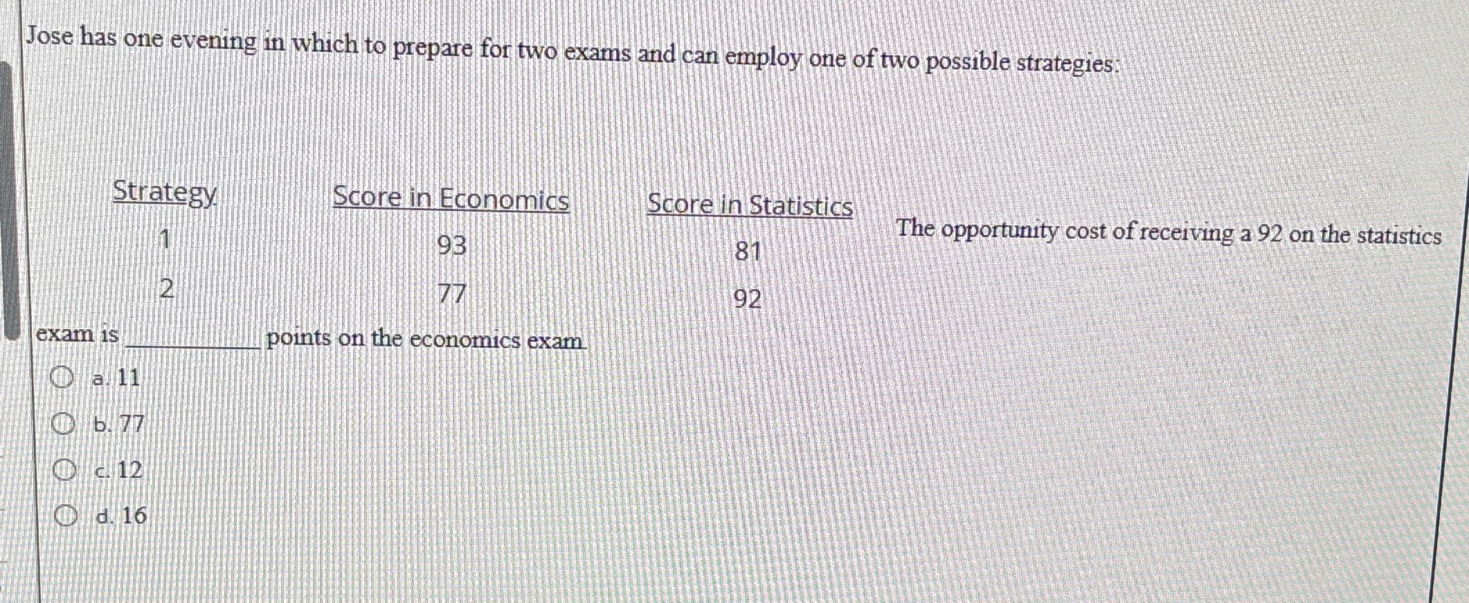 Solved Jose has one evening in which to prepare for two | Chegg.com