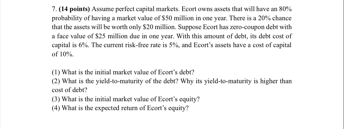 Solved (14 ﻿points) ﻿Assume perfect capital markets. Ecort | Chegg.com
