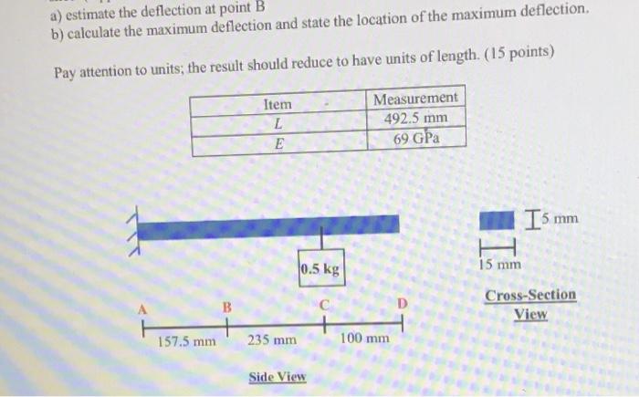 [Solved]: a) estimate the deflection at point B b) calculat