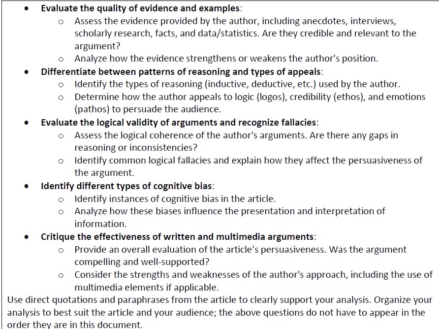Solved Evaluate the quality of evidence and examples:Assess | Chegg.com