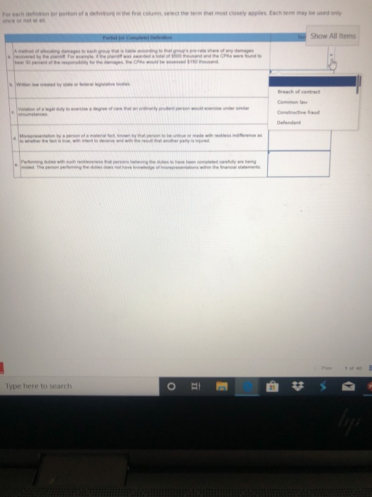 For each definition for portion of a definition in | Chegg.com