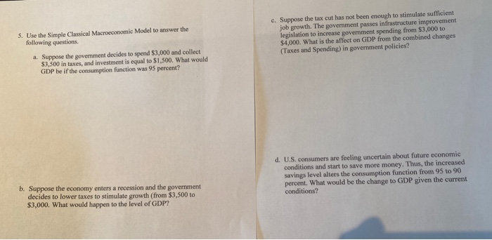 Solved 5. Use the Simple Classical Macroeconomic Model to | Chegg.com