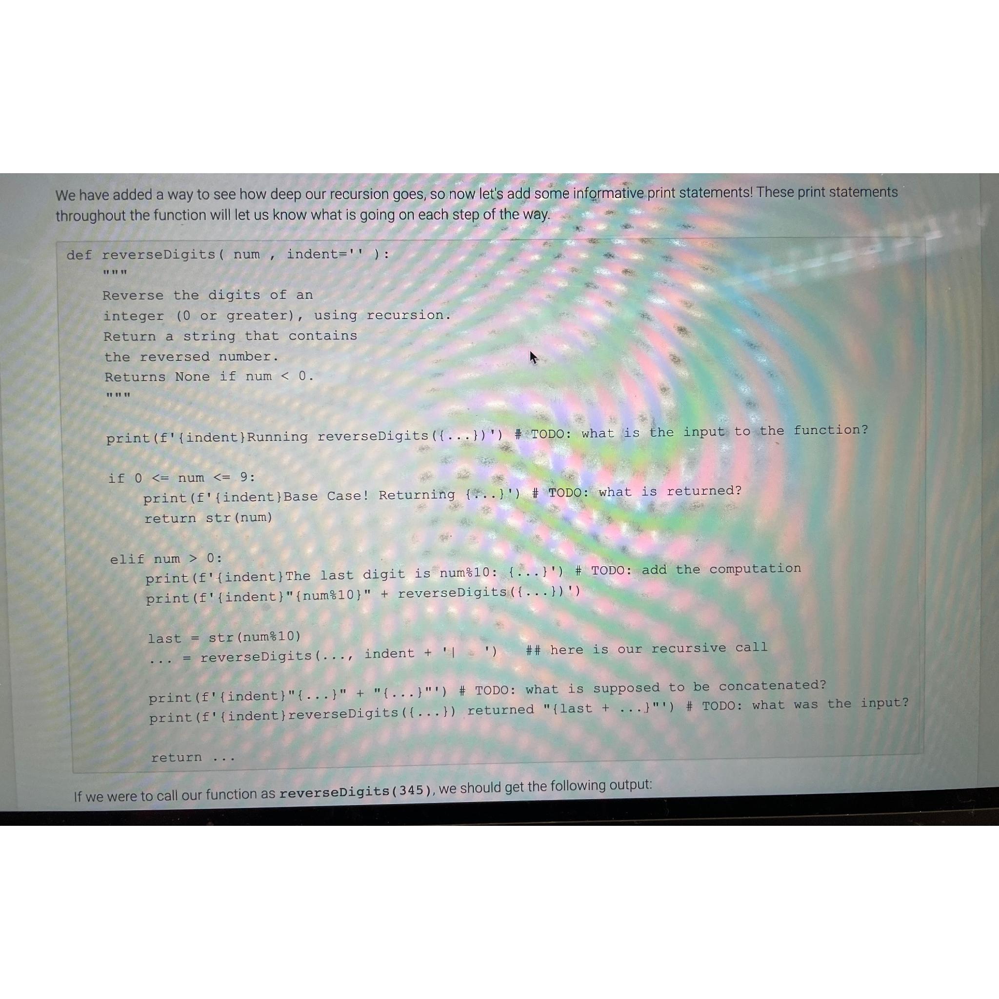Solved We have added a way to see how deep our recursion | Chegg.com