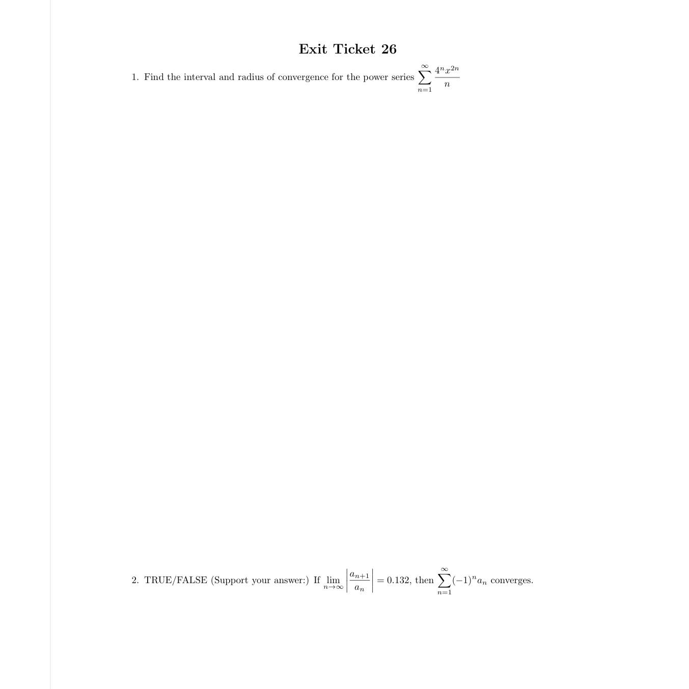 Solved Exit Ticket 26Find the interval and radius of | Chegg.com