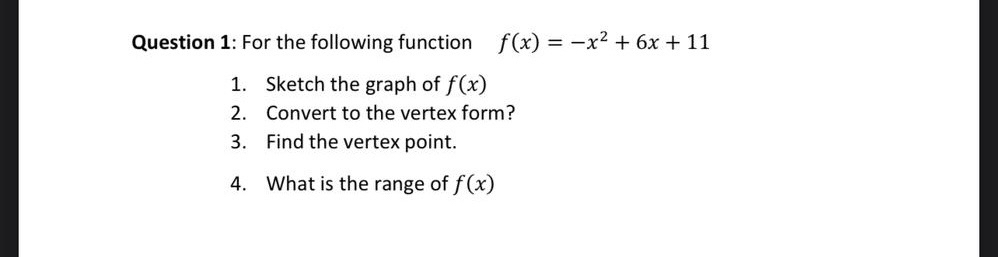 Solved Question 1: For the following function | Chegg.com
