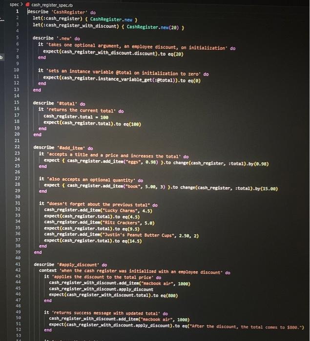 Solved i am using ruby Write code in a cash_register.rb file | Chegg.com